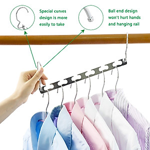 TOPIA HANGER Closet Hangers Space Saving, Heavy Duty Chrome Clothes Hanger Organizer, Multifunctional Hangers for Closet with Wider Wavy Slots and Hooks 4pcs, CT11C