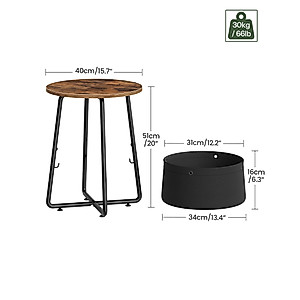 CHOEZON Round Side Table, Small End Table with Fabric Storage Basket, 2-Tier Bedside Table, Round Nightstand, for Small Space, Living Room, Bedroom, Nursery, Rustic Brown and Black TBZ03BF