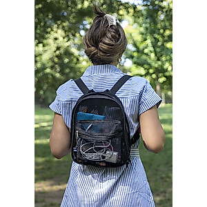 Mini Mesh Backpack for Women, Girls, Kids for School, Beach Toys, Pool, and Swimming Gear; Mini Transparent Backpacks with Padded Straps (Black)