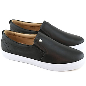 Marc Joseph New York Womens Casual Comfortable Genuine Leather Lightweight Low Top Fashion Slip-On Walking Sneaker Flat Shoes Black Napa Soft 9.5
