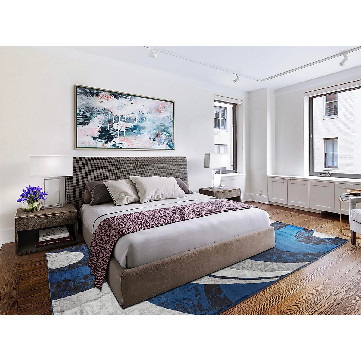 Yafa Home Fashion Modern Contemporary Swirls Design Area Rug, Luxurious, Elegant, and Fashionable Area Rug (Navy, 8 ft X 10 ft)