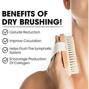 Opaz Dry Body Brush 2 Pack Natural Bristle for Dry Skin - Exfoliator Scrubber - Wet or Dry Scrub Smooth Cellulite - Stimulate Blood Flow