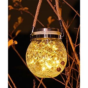 Solar Glass Lanterns Outdoor, Warm Light Garden Solar Light Hanging Glass Jar Waterproof Lantern Table LED Lamps