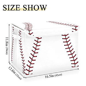 WELLDAY Baseball Grain Storage Baskets Foldable Cube Storage Bin with Lids and Handle, 16.5x12.6x11.8 In Storage Boxes for Toys, Shelves, Closet, Bedroom, Nursery