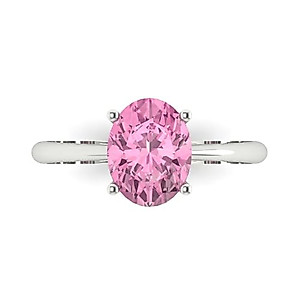 Clara Pucci 2.0 ct Oval Cut Solitaire Pink Simulated Diamond Wedding Bridal Designer Anniversary Engagement Ring Real 14k White Gold