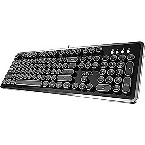 Azio Retro - Wired USB Mechanical Keyboard in Black and Chrome for PC (Blue Switch) (MK-RETRO-01)