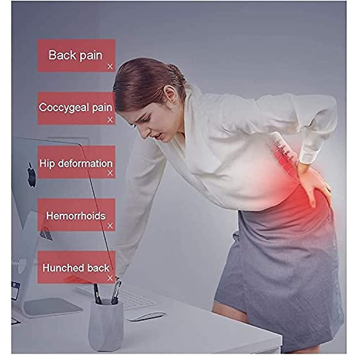 zhanghong Memory Foam Seat Cushion and Lumbar Back Cushion Combo - Gel Infused and Ventilated - Ergonomic Design for Coccyx and Tailbone - for Office Chairs and Car Seats