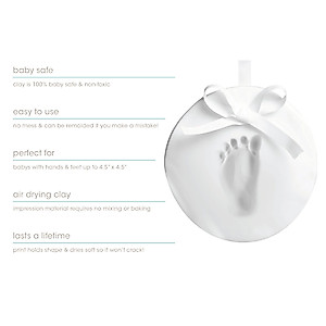 Tiny Ideas Handprint or Footprint Keepsake with Storage Tin, Babyprints DIY Clay Imprint Making Kit, Gift for New and Expecting Parents, White