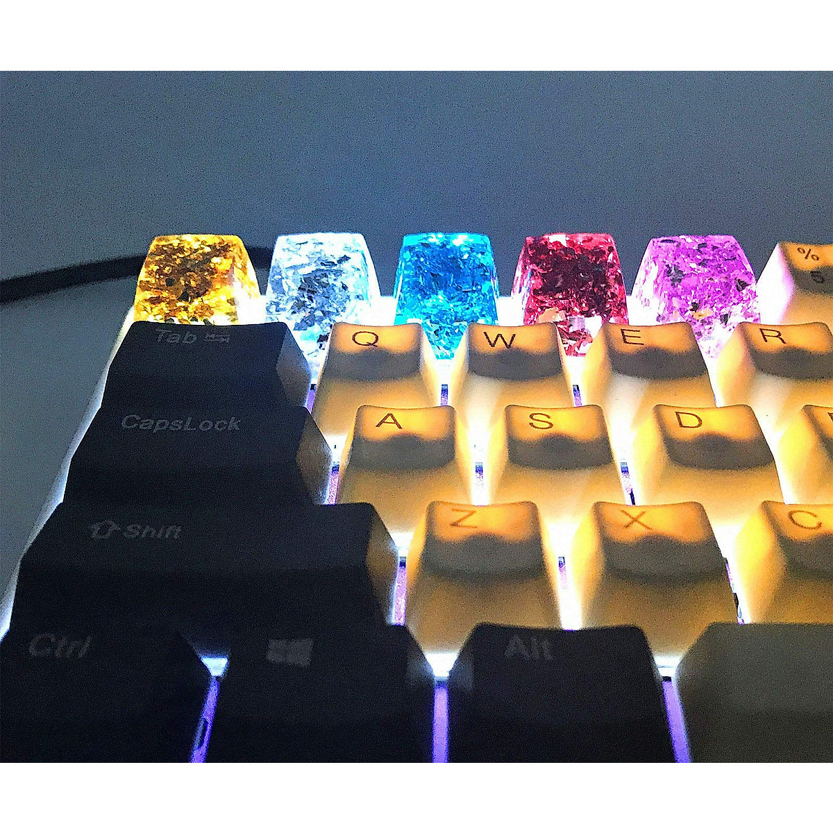 Handmade Resin & Foil Artisan Backlit Keycaps Translucent Key Caps OEM Profile for Cherry MX Gaming Mechanical Keyboard