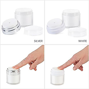 Airless Pump Jar – Air Pump Container for Cream, Lotion, and Gel - 1.7 Ounce Travel Ready Protective Refillable Cosmetic Empty Moisturizer Pump Dispenser Bottle – Silver