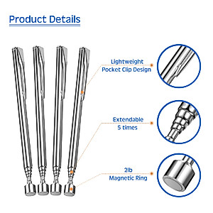 12 Pieces Telescoping Magnet Pickup Tools in 2 Lb Magnetic Stick Gadget with Pocket Clip Magnet Tool to Retrieve Screws Nuts Pins for Men Birthday, Father's Day, Valentine's Day
