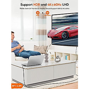 CableCreation Active DisplayPort to HDMI Cable 4K@60Hz HDR, 8FT Unidirectional DisplayPort 1.4 to HDMI Monitor Cable, DP to HDMI Cable Support 4K@60Hz, 2K@144Hz, 1080P@144Hz, Eyefinity Multi-Display