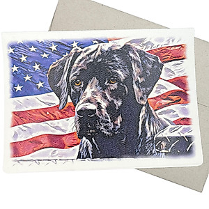 Groomers Margins American Flag Black Lab Birthday Card (5X7 Inches and Blank Inside for All Occasions) Patriotic Card for Black Labrador Retriever Pet Parents - 222