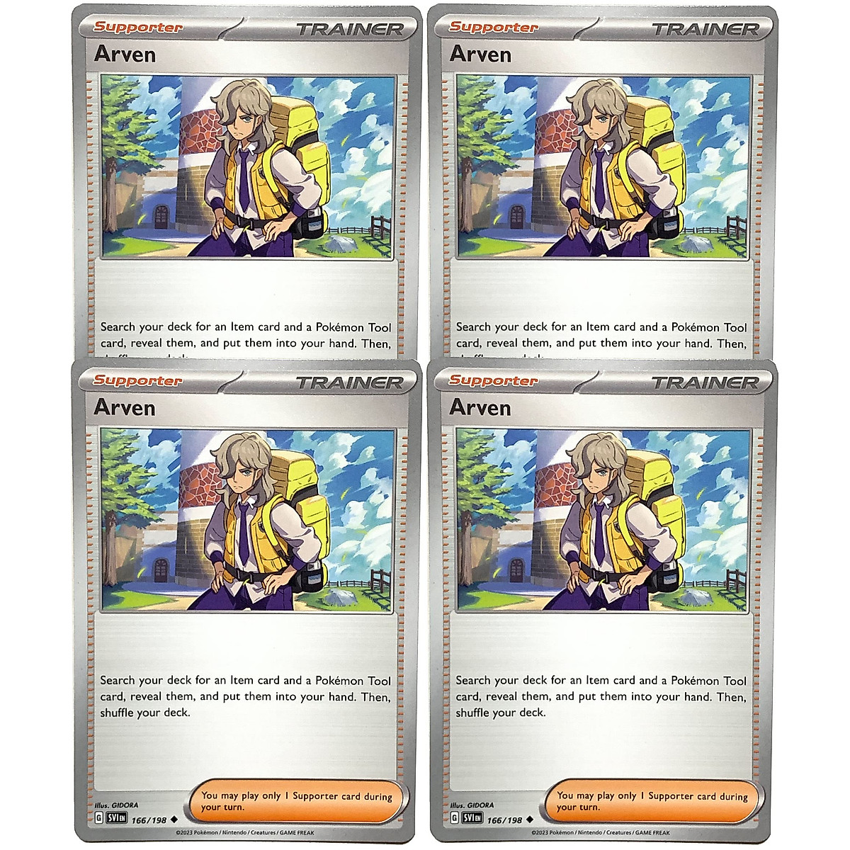 Arven 166/198 - Scarlet & Violet - Pokemon Trainer x4 Card Lot - Playset 4X