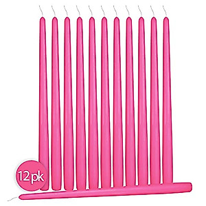 12 Pack Tall Taper Candles - 12 Inch Hot Pink Fuschia Dripless, Unscented Dinner Candle - Paraffin Wax with Cotton Wicks - 10 Hour Burn Time