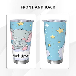 AYCZN Sweet Dream 20 OZ Tumbler Stainless Steel Travel Coffee Mug, Elephant Star Insulated Water Bottle with Lid and 2 StrawsLeakproof Thermal Cup