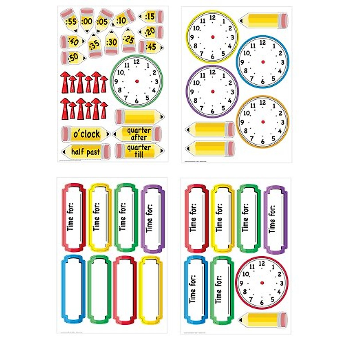 Eureka 'Telling Time' Bulletin Board Analog Clock Practice, 4pc, 17'' W x 24'' L, Model Number: 847423-AWZM