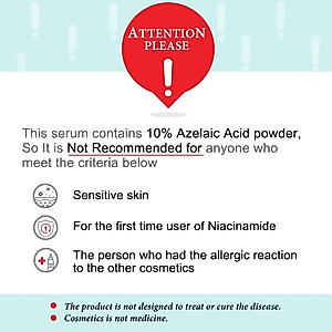 Azelaic Acid 10% Facial Serum with Niacinamide - Fast Rosacea Skin Care Product + Reduce Cystic Acne Scar + Redness Relief Face + Pimple Pigmentation Blackhead, 1 Fl Oz (30ml) (10% Azelaic Acid)
