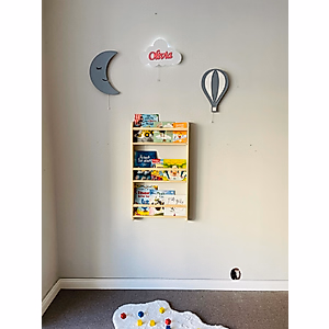 Furpinea 3 Tier Natural Wood Handmade Montessori Kids Bookshelf, Wall Mounted Space Saver Children for Nursery (Wide 24" Width, Natural)