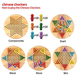 Wondertoys Wooden Chinese Checker Game for Kids 2 in 1 Chinese Checkers & Gobang (Five in a Row) Wooden Board Game Family Board Game Combo Set