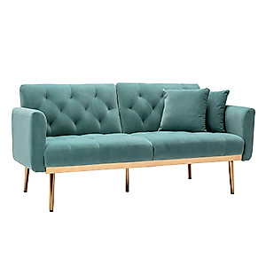 SZLIZCCC 65" Velvet Sofa Couch,Convertible Futon Sofa Bed,Comfy Recliner Couch with Gold Metal Feet,Mid Century Modern Accent Loveseat Sofa for Home Living Room Bedroom