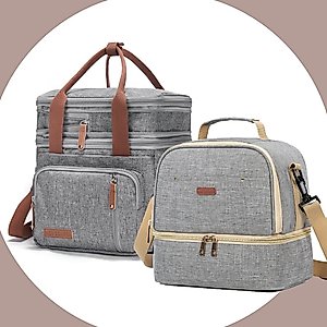 MOV COMPRA Movcompra Lunch Bag Women Flower Insulated Lunch Box for Work Double Deck Lunch Bag for Women