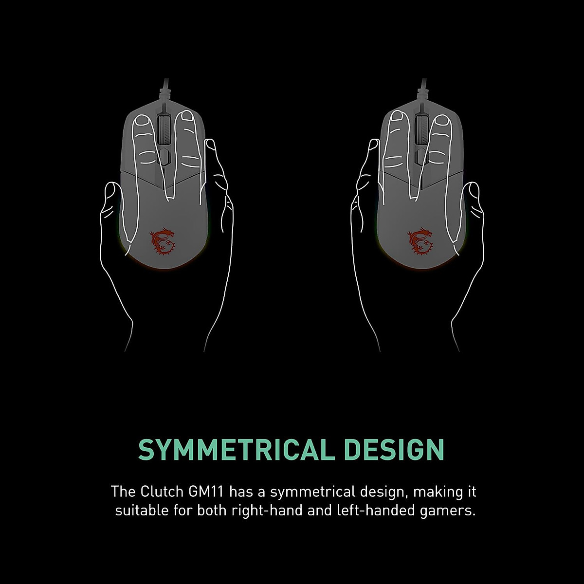 MSI Clutch GM11 White Gaming Mouse, 5000 DPI, 10M Omron Switches, Optical Sensor, Symmetrical Ergonomic Design, RGB Mystic Light Compatible,Black