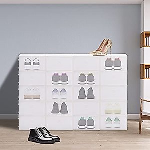 SABUIDDS 20 Pack Drawer Type Shoe Box Storage Organizer Set, Shoes Boxes Clear Plastic Stackable for Small Spaces Entryway (White)