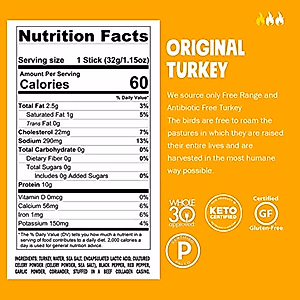 CHOMPS Grass Fed Beef & Turkey Jerky Sticks, Originals Variety Pack, 10 Sticks: (5) Original Beef, (5) Original Turkey - Keto, Whole30, Paleo, Gluten Free, Sugar Free