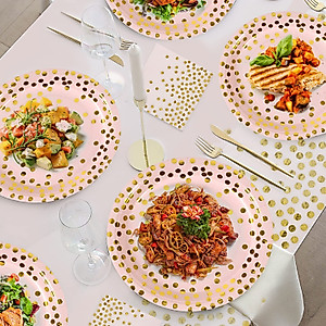 CENLBJ Pink and Gold Paper Plates & Napkins - 50 Pack - 25 * 7in Plates & 25 * 6.5in Napkins - Party Supplies for Birthdays, Receptions & All Occasions