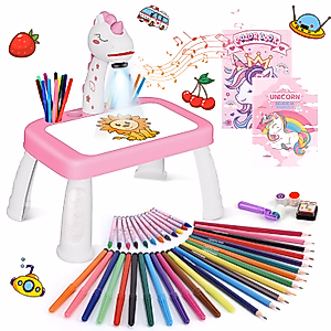 wakeInsa Drawing Projector,Arts and Crafts for Kids,Include Drawing Board,Crayons,Coloring Book,Stickers etc,Girls Unicorns Toy,Toddler Learning Toys,Unicorns Gifts for Girls,Toys for 3+ Years Old