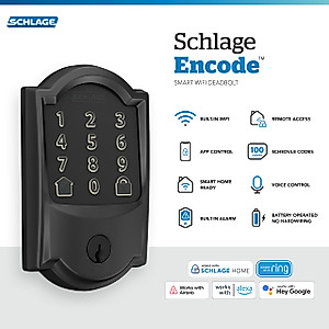 Schlage Encode Smart Wi-Fi Deadbolt with Camelot Trim in Matte Black