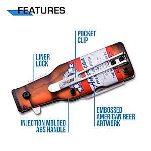 MTECH USA – Spring Assisted Folding Knife – Stands Upright – American Beer Knife - Stainless Steel Blade w/ABS Handle Shaped Like a Bottle, Bottle Opener, Screwdriver, Pocket Clip - EDC – MT-A1195A