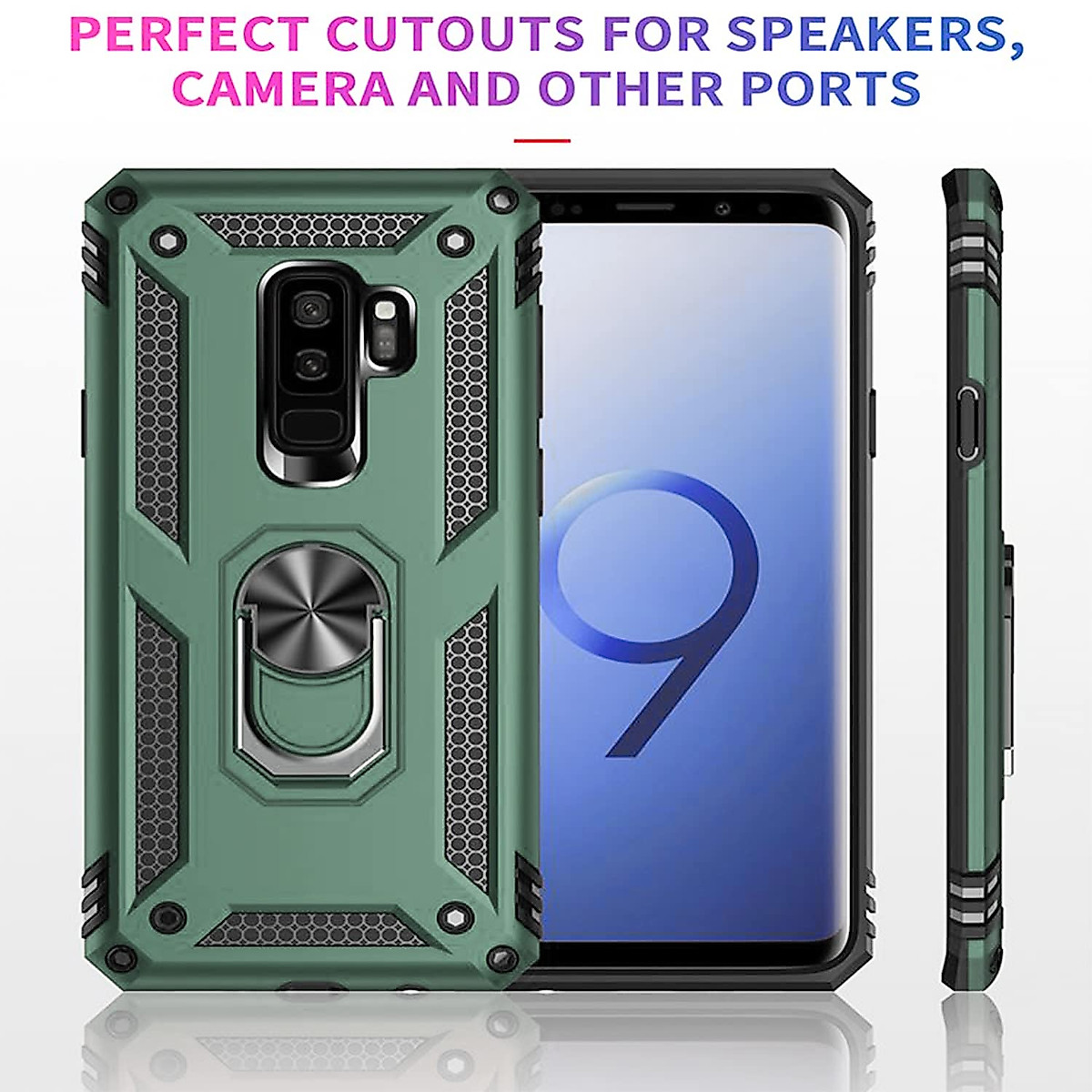 STARSHOP Galaxy S9 Plus Case, Samsung Galaxy S9 Plus Case, [NOT FIT S9 ] with [Tempered Glass Protector Included] Rotatable Metal Ring Kickstand Shockproof Drop Protection Phone Cover - Green