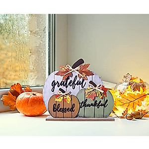 CYNOSA Fall Decorations for Home Blessed Grateful Thankful Sign Fall Decor Thanksgiving Decorations Wooden Pumpkin Tabletop Signs for Home Thanksgiving Farmhouse Living Room Harvest