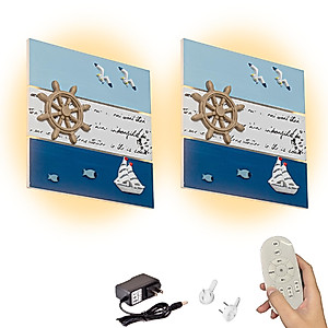 SKIVTGLAMP Handcrafted Wooden Remote Control Wall Sconce Battery Wall Hanging Dimmable High Accent Light Cord Off,Color Changing Raw Marine LED Square for Rental Leaning Home Decor