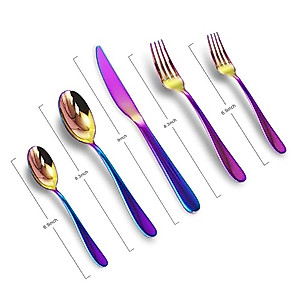 Silverware Set,20 Piece Stainless Steel Silverware Set For 4,Stainless Steel Flatware Set for Home, Kitchen, Mirror Polished&Dishwasher Safe (Rock Style, Colorful)