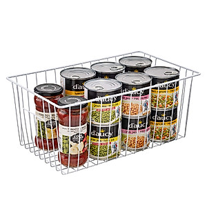 lonpute 16inch Farmhouse Freezer Wire Baskets Organizer Storage Bins Large Organizer Baskets with Handles for Storage, Office, Kitchen, Pantry, Cabinet, Closets - Set of 6 (White 6)