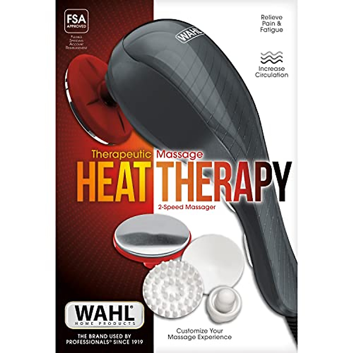 Wahl Heat Therapy Corded Vibratory Therapeutic Body Massager – Heated Handheld Massage with Two Speeds Low and High to Relieve Neck, Shoulder, Muscle, Leg & Back Pain - Model 4196-1201