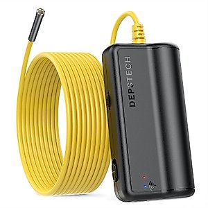 Wireless Endoscope, DEPSTECH Upgrade 5.0MP HD Inspection Camera, Scope Camera with Light,16 inch Focal Distance,16.5FT Semi-Rigid Snake Waterproof Borescope,2200mAh Battery for iPhone & Android-Yellow