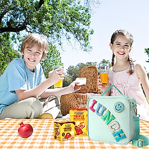 Insulated Lunch Bag With Adjustable Shoulder Strap, Nylon Preppy Lunch Box Large Insulated Lunch Bag Reusable Lunch Tote Bag with Smiley Preppy LunchBag for Girls School Travel Picnic (Green)