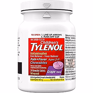 TYLENOL Children's Pain + Fever Chewables Tablets 160 mg, Grape Flavor 24 ea (3 Pack)