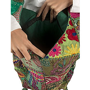 Tribe Azure Women Fashion Hobo Floral Shoulder Bag Monk Style Canvas Sling Tote Handbag Crossbody Roomy Summer Spring Chic (Green)