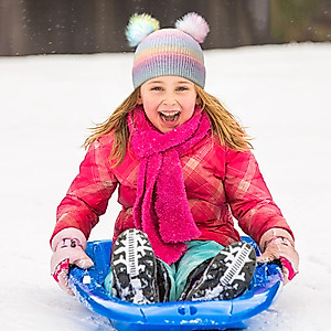 ACTLATI Kids Winter Knitted Beanie Hat Colorful Pompom Ears Ski Hat for Boy Girl(Ages 7-12)