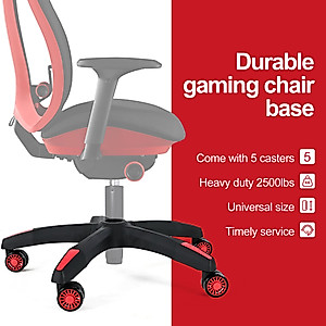 Frassie Gaming Chair Base Replacement with 5 Casters, Nylon Heavy Duty Desk Office Chair Wheel Base Part (Red)