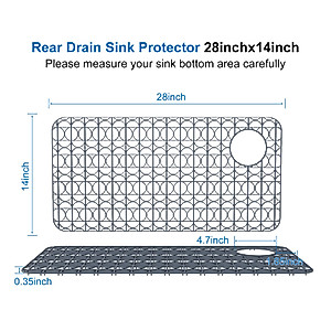 Kitchen Silicone Sink Protector Mat 28''×14'' Farmhouse Sink Protectors for Stainless Steel Kitchen Grey Sink Grid with Rear Drain