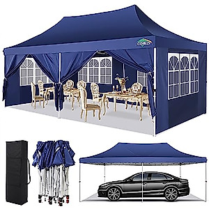 COBIZI Canopy 10x20 Pop up Canopy Gazebo 2.0, Outdoor Canopy Tent with 6 Removable Sidewalls, Easy up Sun Shade UV Blocking Waterproof Outdoor Tent for Backyard, Parties,Wedding,Birthday,BBQ, Blue