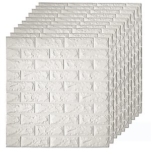 10PCS 3D Brick Wall Stickers, PE Foam Self-Adhesive Wallpaper Removable and Waterproof Art Wall Tiles for Bedroom Living Room Background TV Decor