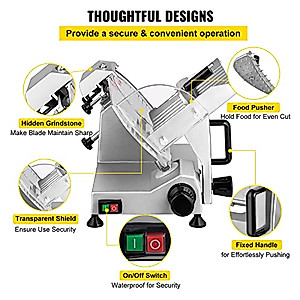 VEVOR Commercial Meat Slicer, 200W Electric Deli Food Slicer, 1200RPM Meat Slicer with 8“ Chromium-plated Steel Blade, 0-12mm Adjustable Thickness for Home & Commercial Use (8IN-200W)