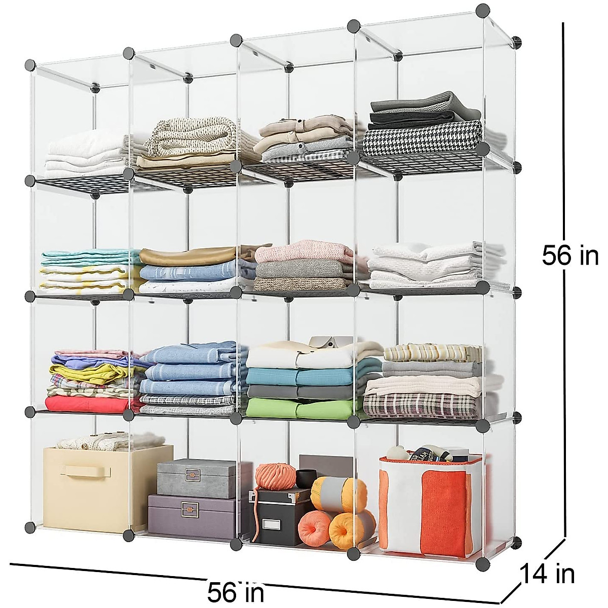 Aeitc Closet Organizer Add Wire Panels Cube Storage Organizer Protable Closet Storage Shelves Cubby Shelving Bookshelf Cube Organizer Storage Cubes, 16 Cubes, White